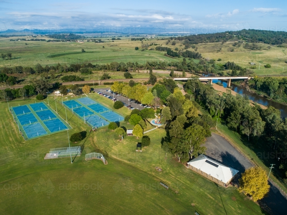 Image of Drone view of rose point recreation aera at edge of Singleton ...