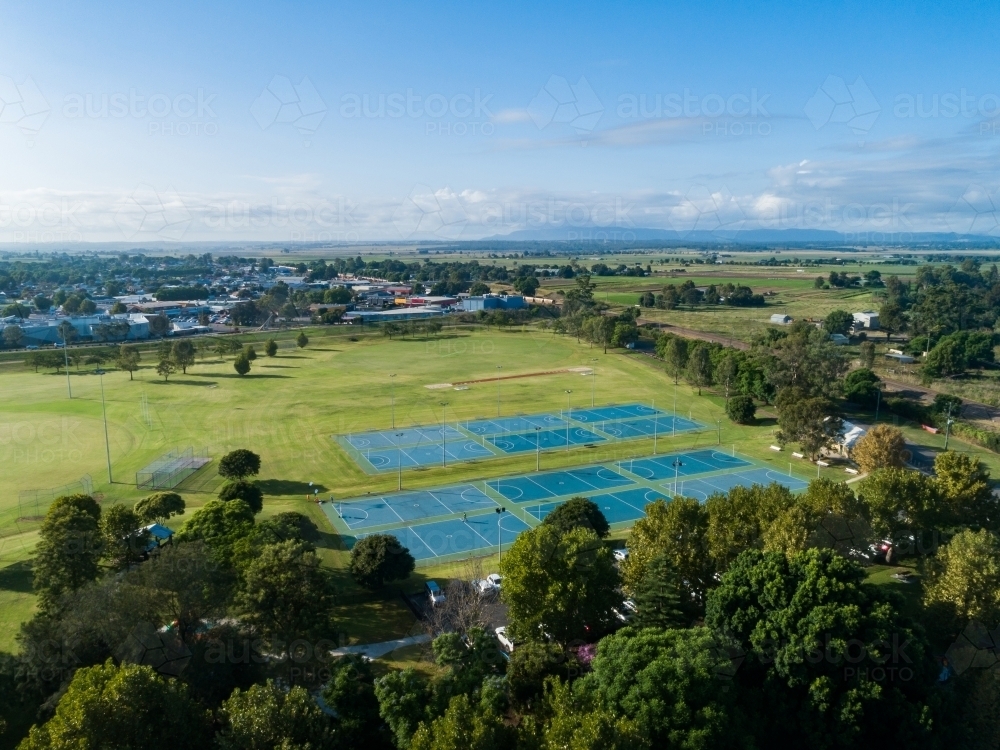 Image of Drone view of rose point recreation aera at edge of Singleton ...
