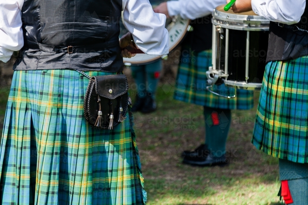Image of Drummers in band wearing kilts - Austockphoto