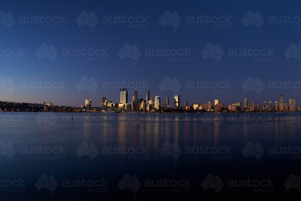 Image of Dusk view of the skyline of downtown Perth, Australia, taken ...