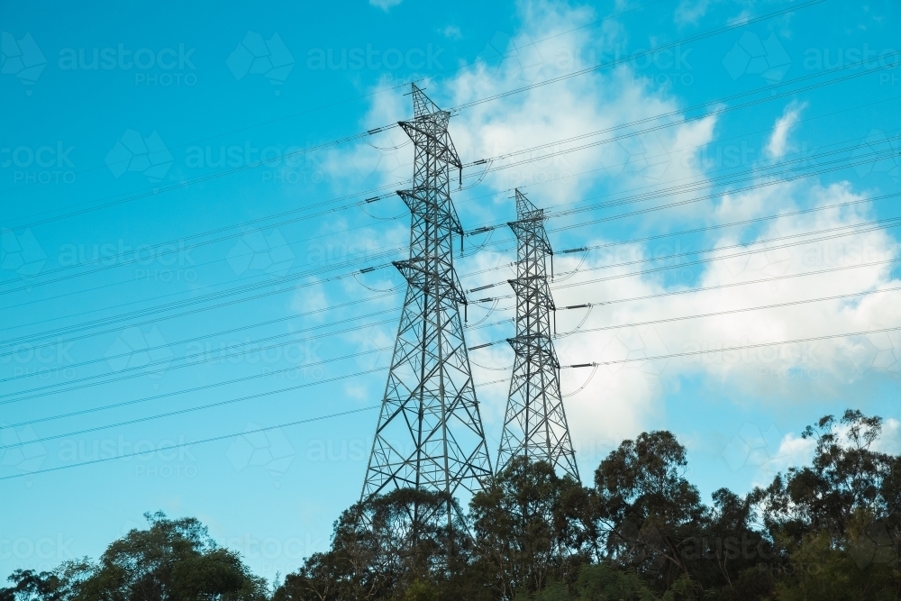 Image of electricity towers - Austockphoto