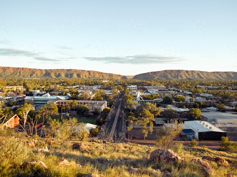 Image of Elevated view of an outback town - Austockphoto