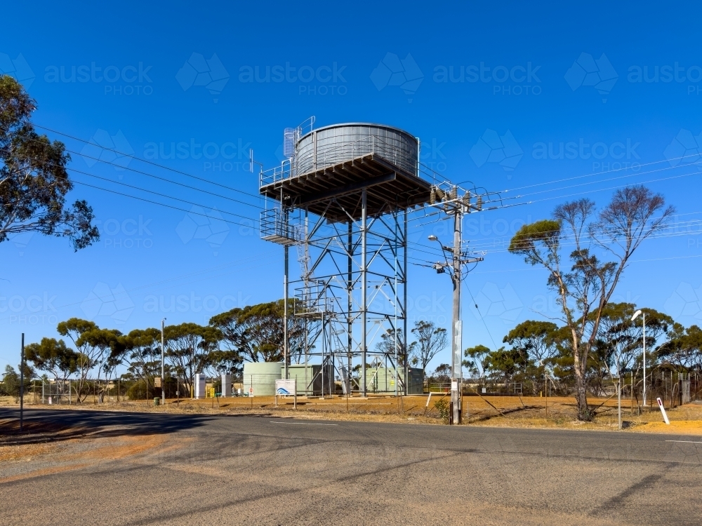Image of elevated water tank and pumping infrastructure for rural water ...