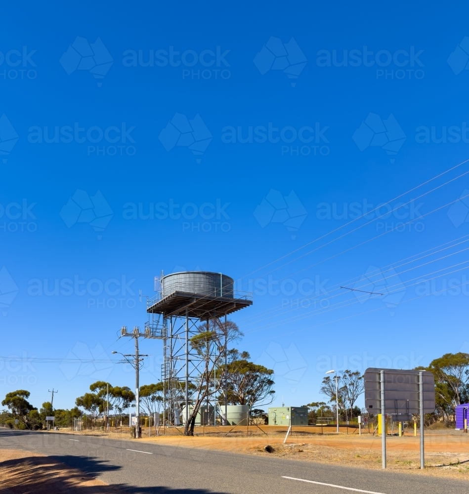 Image of elevated water tank for rural town water supply - Austockphoto
