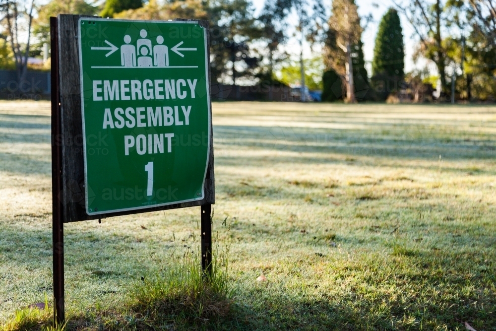 Image of Emergency assembly point 1 sign - Austockphoto