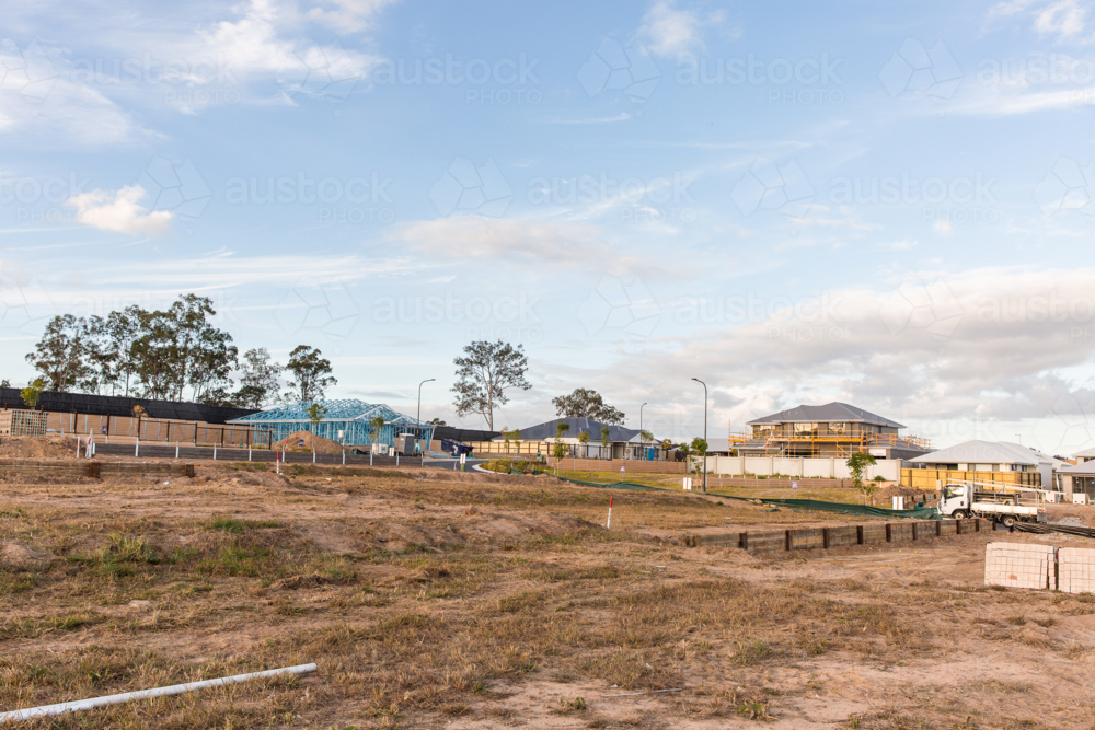 Image of empty blocks of land ready for houses to be built at a new ...