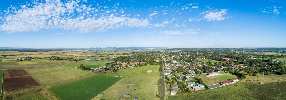 Image of Farm paddocks and edge of country town of singleton in the ...