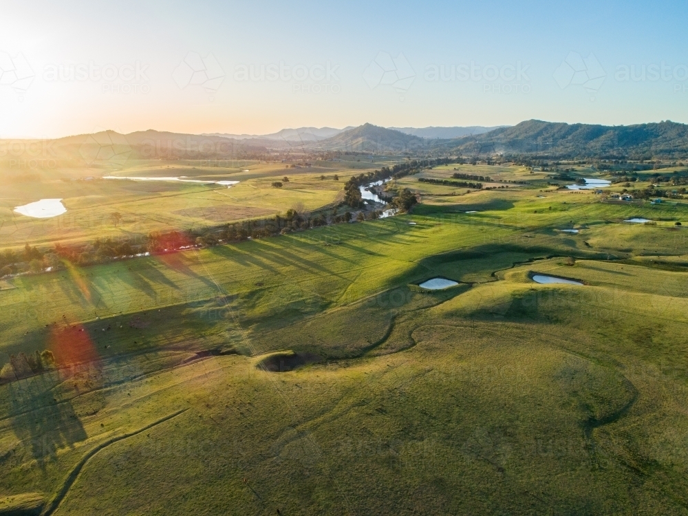Image of Farmland landscape with river and dams in Melville, Hunter ...