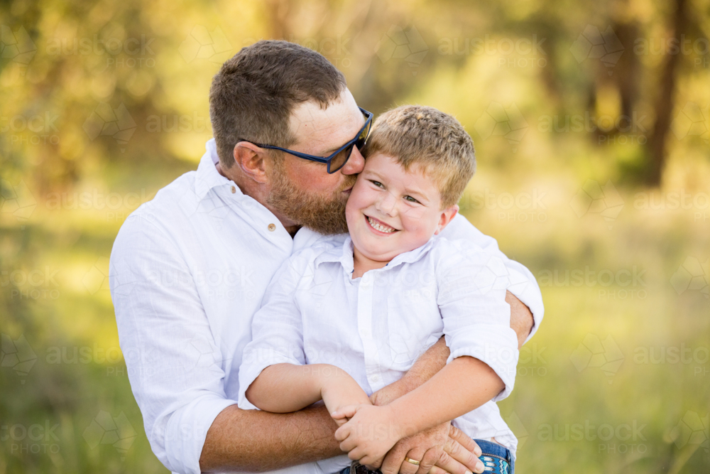 Image of Father and son portrait in rural Australian bush setting ...