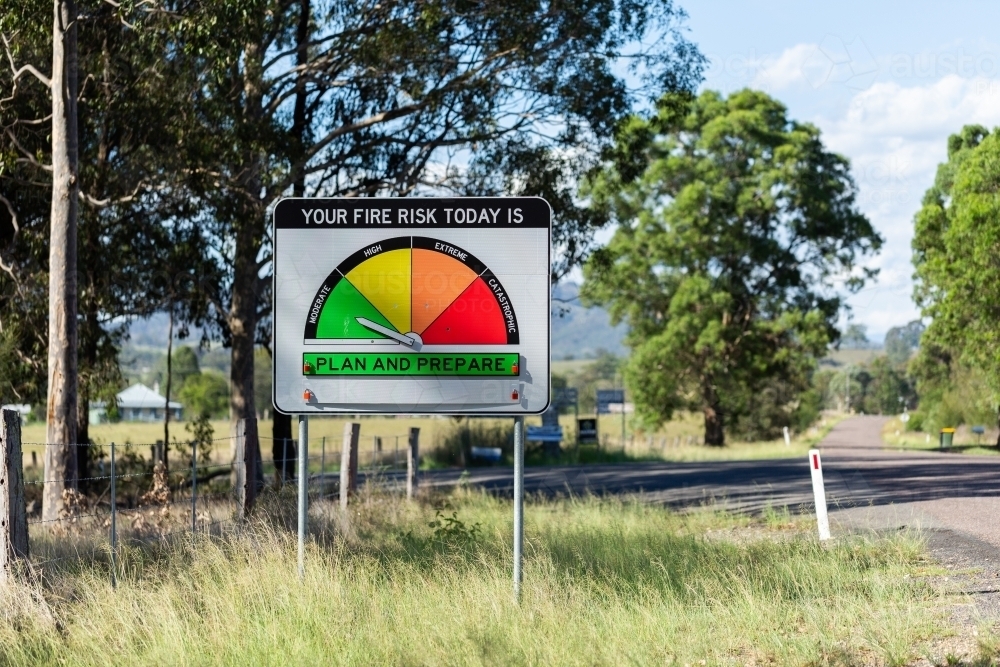 Image of Fire danger rating sign on rural roadside in NSW Australia ...