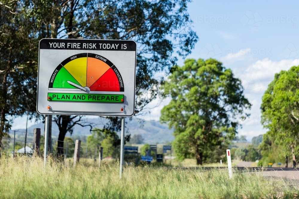 Image of Fire danger rating sign on rural roadside in NSW Australia ...
