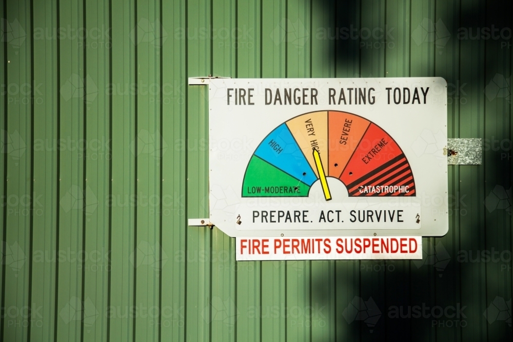 Image of Fire danger rating sign with fire permits suspended sign below ...