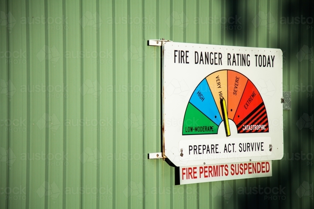 Image of Fire danger rating sign with fire permits suspended sign below ...