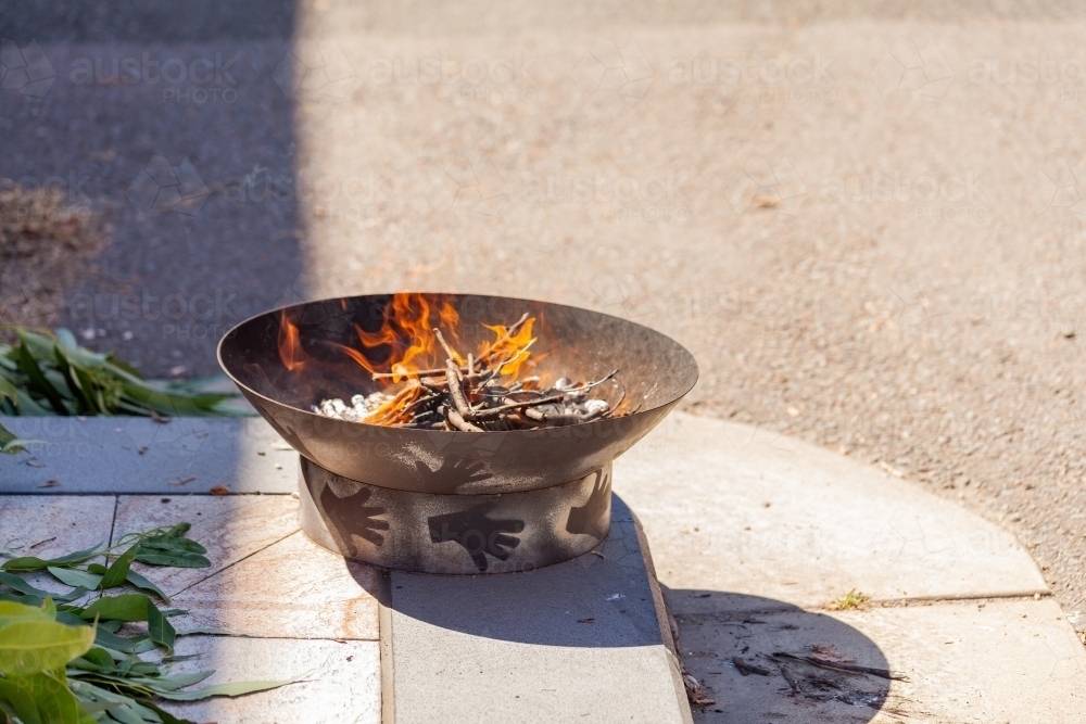 Image of First Nations australian fire pit ready for smoking ceremony ...