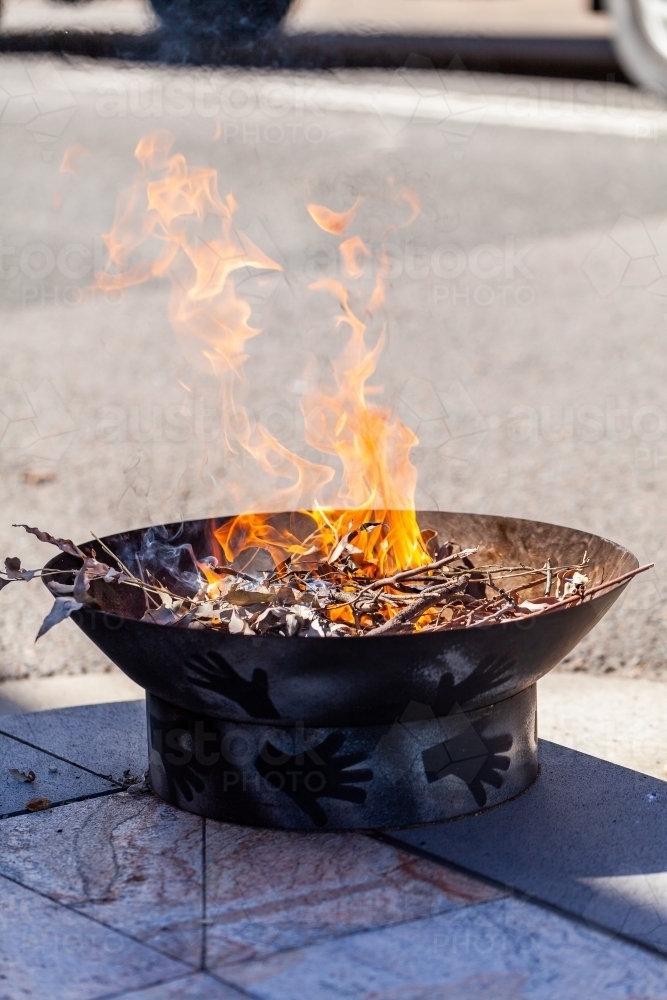 Image of First Nations australian fire pit ready for smoking ceremony ...