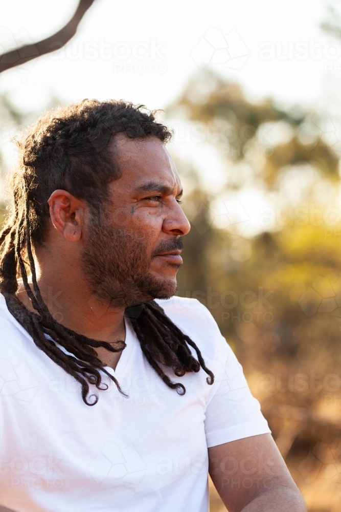 Image of First Nations Australian man looking out over country ...