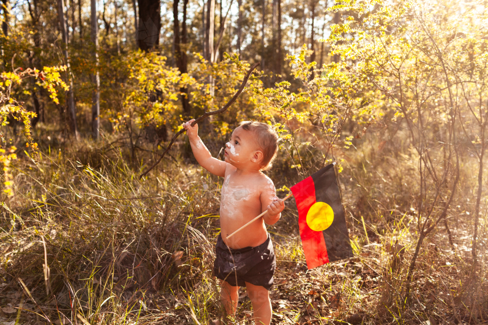 Image of First Nations Australian toddler boy with stick and Aboriginal ...