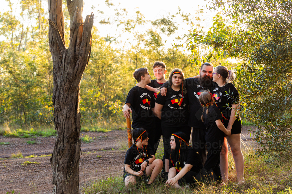 Image of First Nations Australian Worimi family together in bushland ...