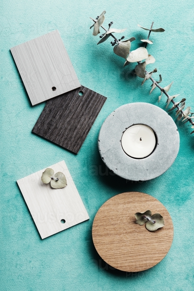 Image of Flat lay interior decor objects for a colour scheme mood board ...