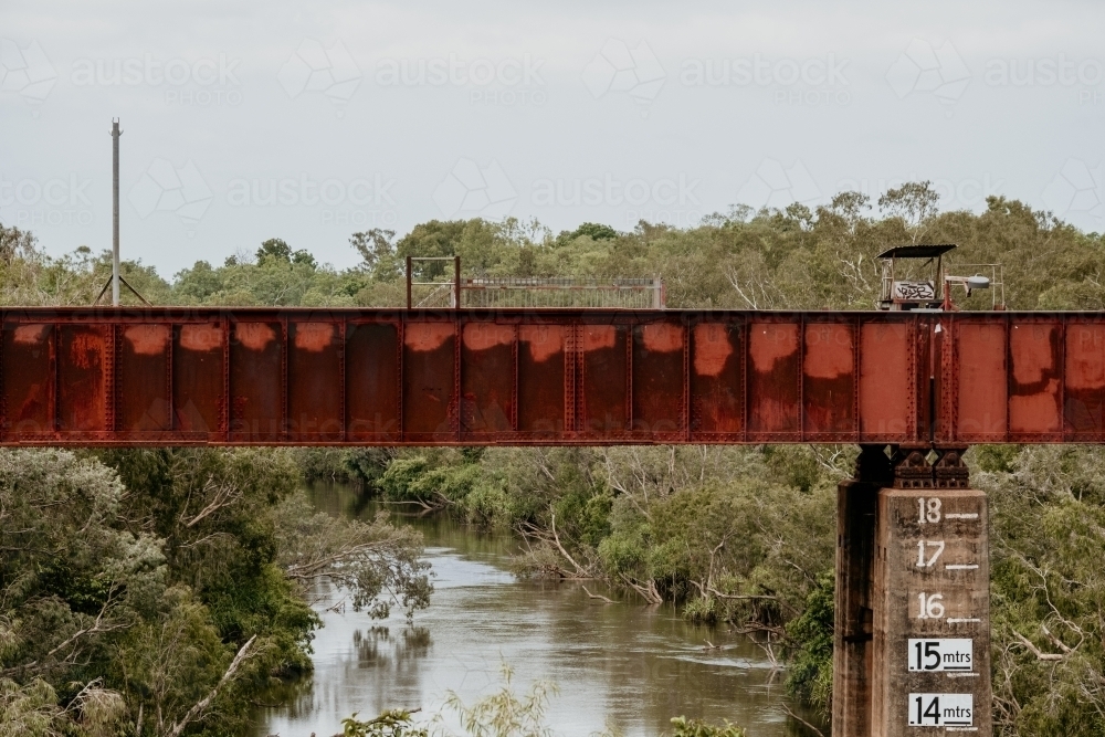 Image of Flood marker on the Katherine bridge. - Austockphoto