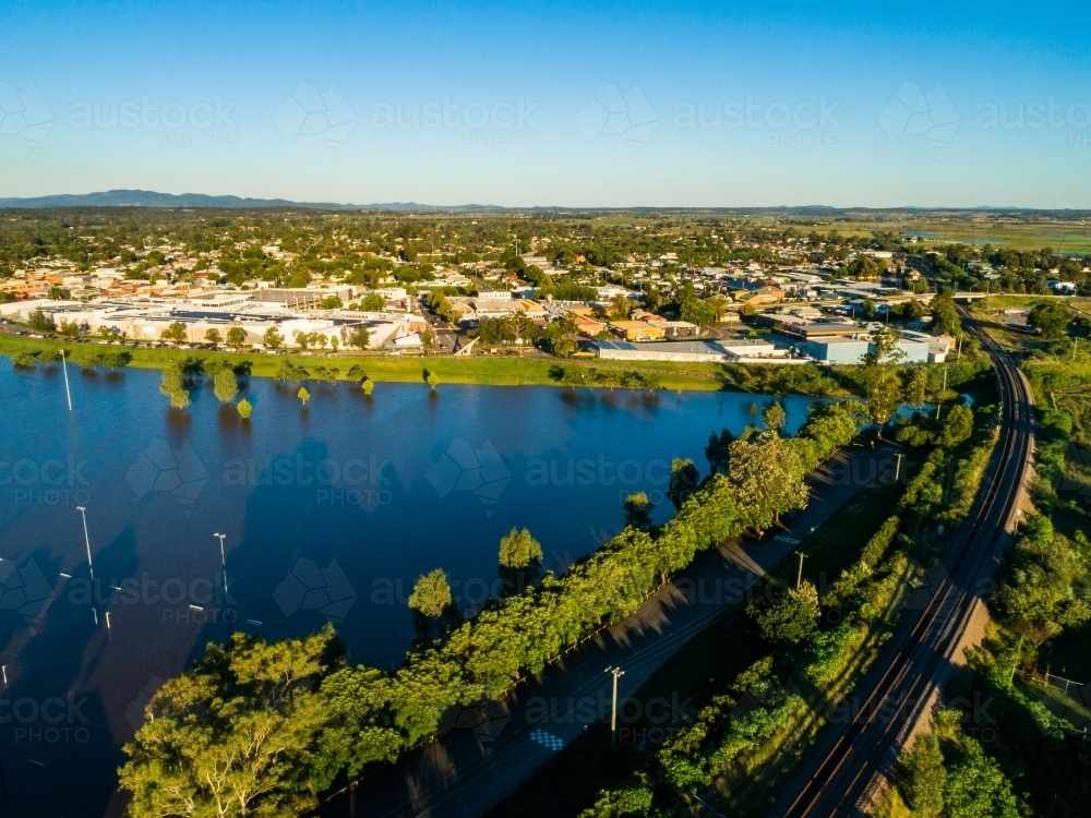 Image of Flooded playing fields and park with floodwater rising up ...