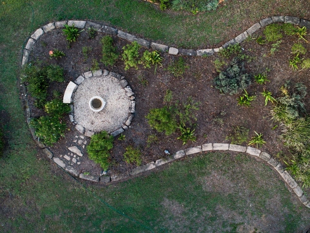 Image of Fountain and rose garden from above - Austockphoto