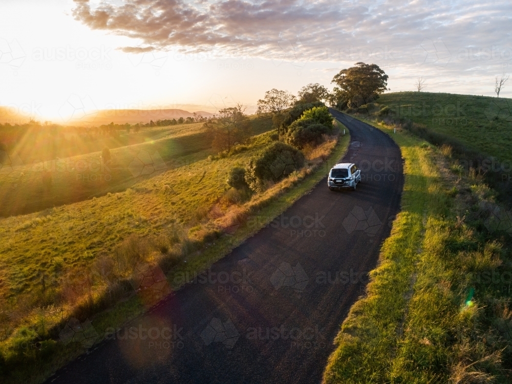 Image of Four wheel drive car on narrow country road in Australia ...