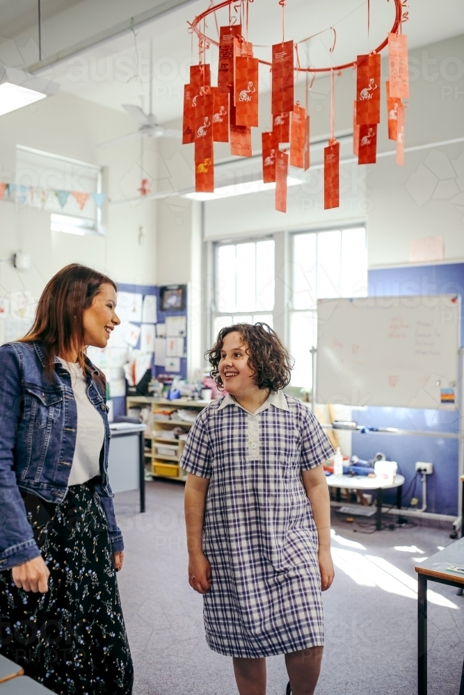 Image of Girl primary school student with her First Nations female ...