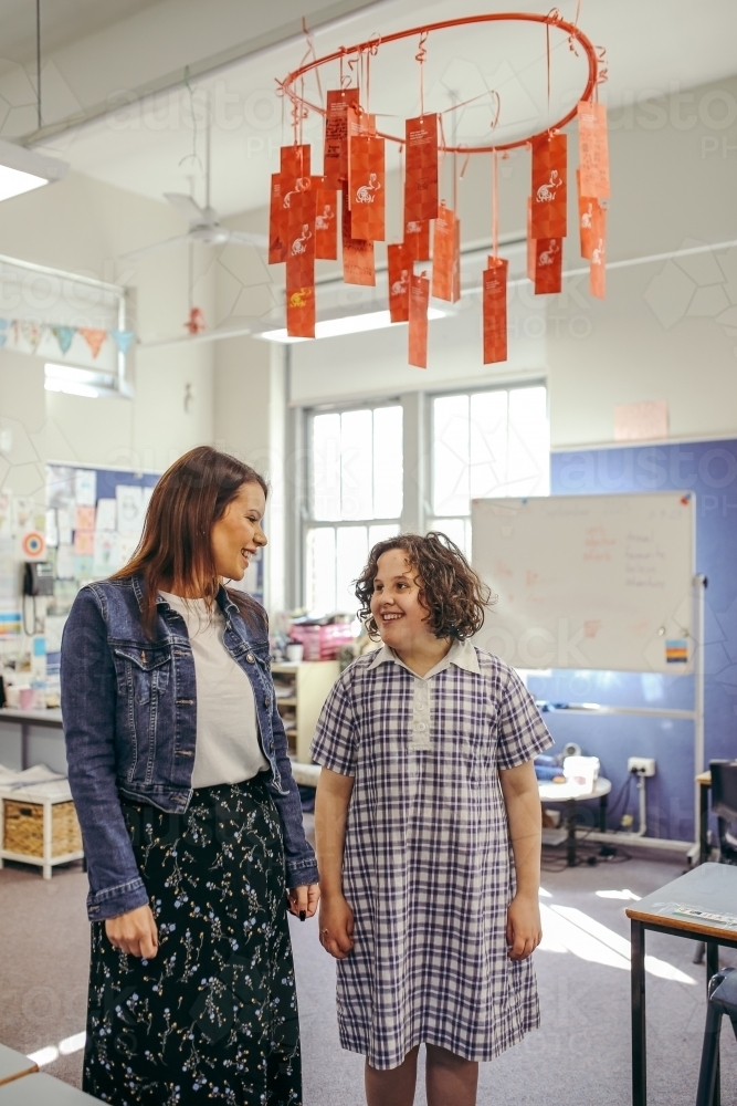 Image of Girl primary school student with her First Nations female ...