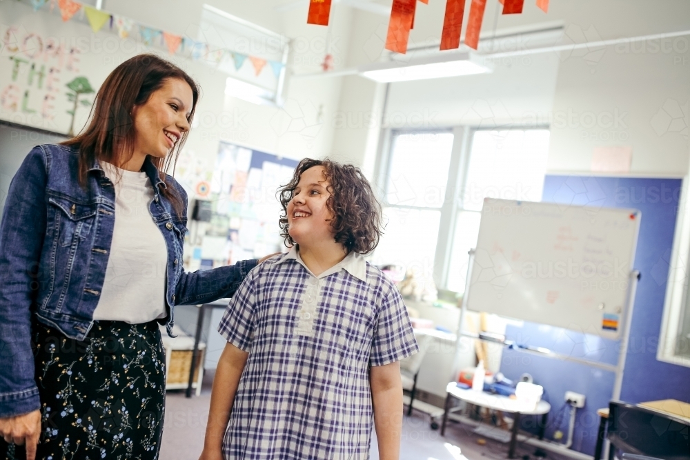 Image of Girl primary school student with her First Nations female ...