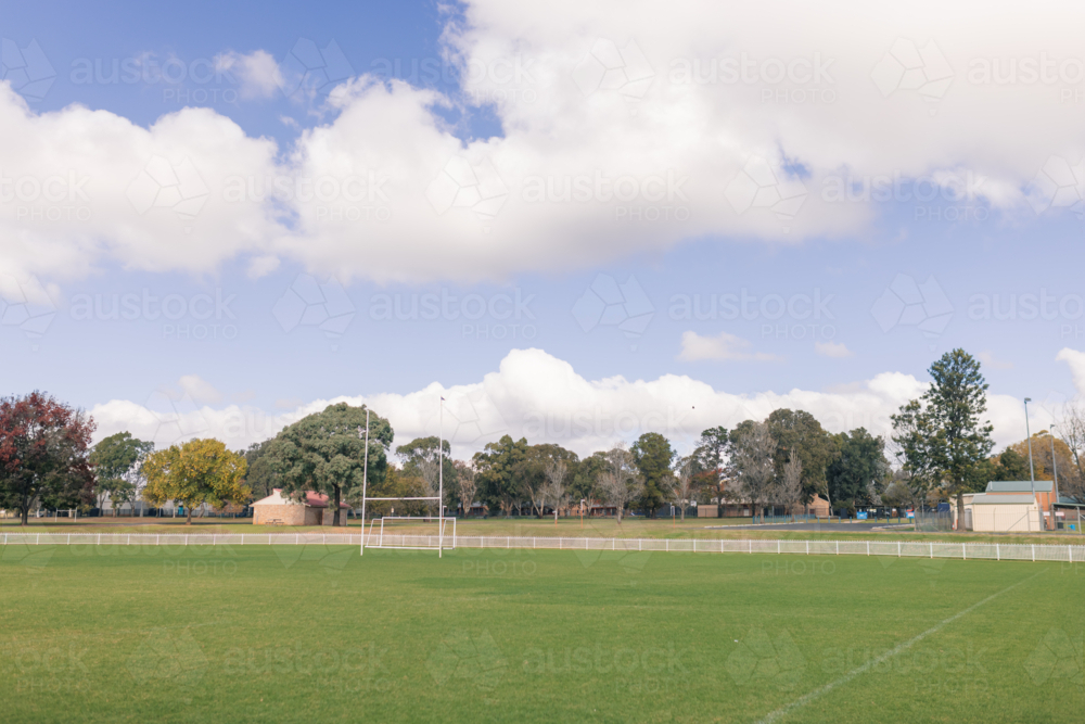 Image of Goal posts on rugby field in small regional town - Austockphoto