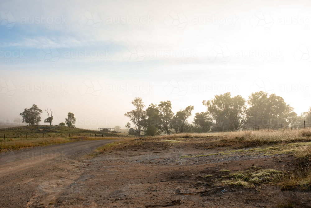 Image of Gravel road through rural Australian farmland on a foggy ...