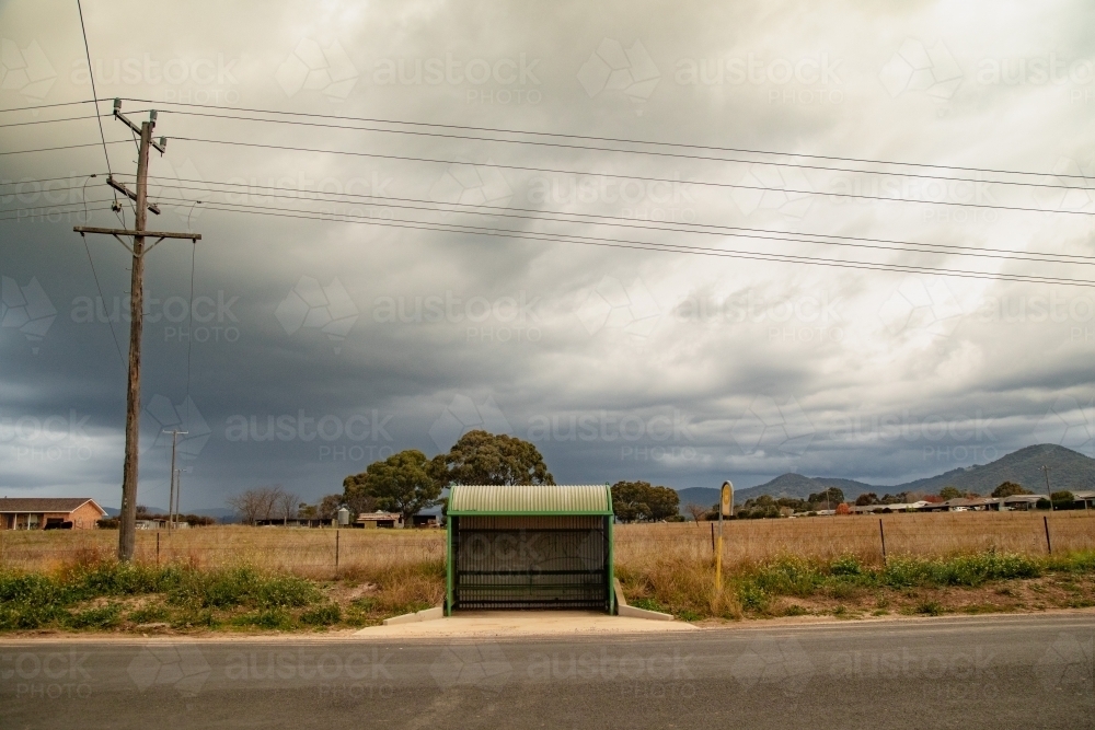 Image of Green and gold bus stop in regional New South Wales - Austockphoto