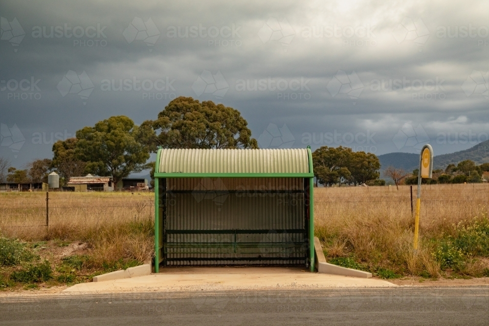Image of Green and gold bus stop in regional New South Wales - Austockphoto
