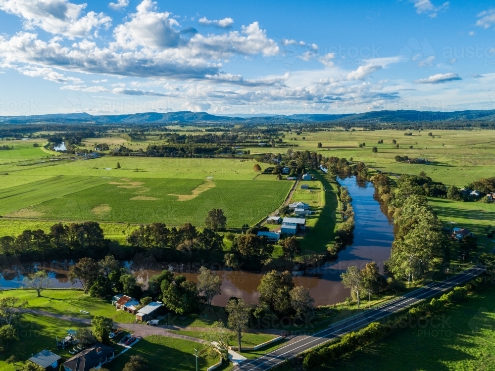 Image of Green landscape with river winding through rural Hunter Valley ...