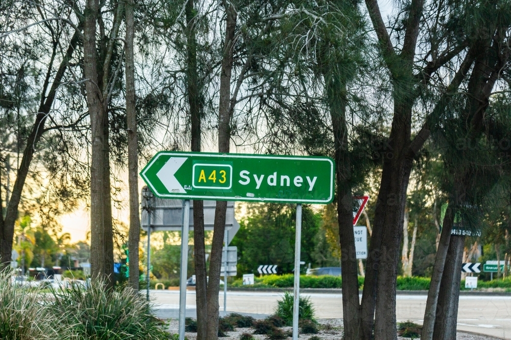 Image of green roadside sign to A42 highway to SYDNEY near city ...