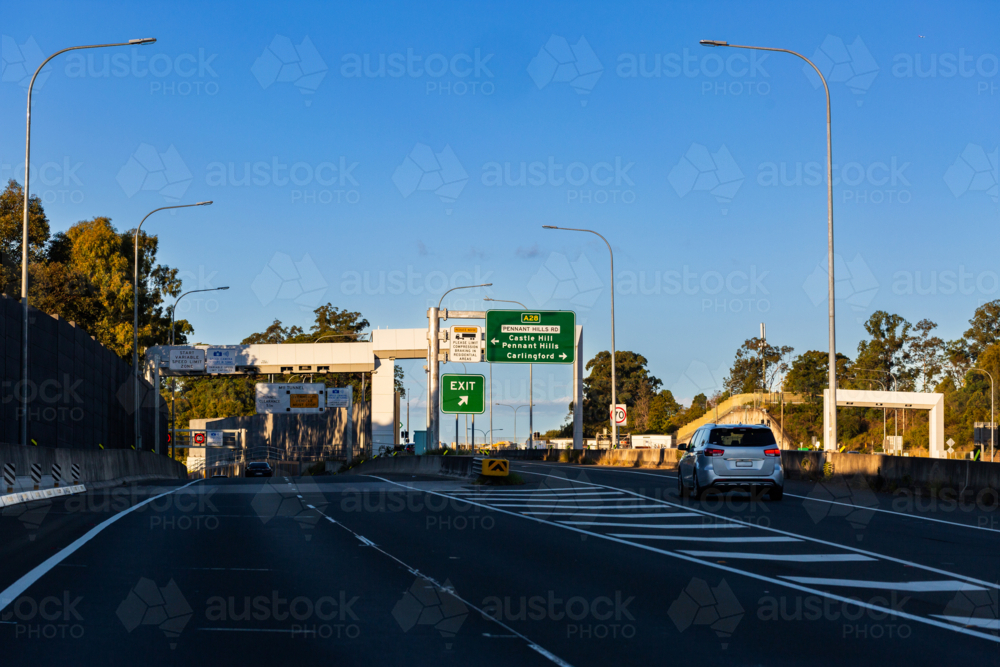 Image of Green roadside signage exit sign and directions to Castle Hill ...