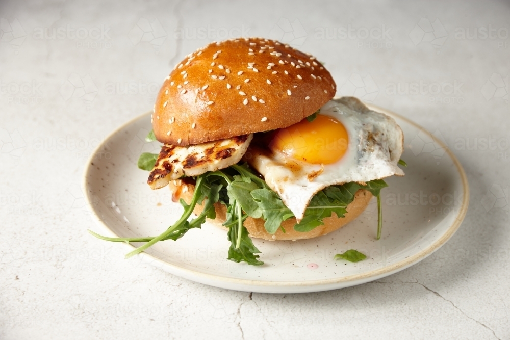 Image of Hamburger on plate - Austockphoto