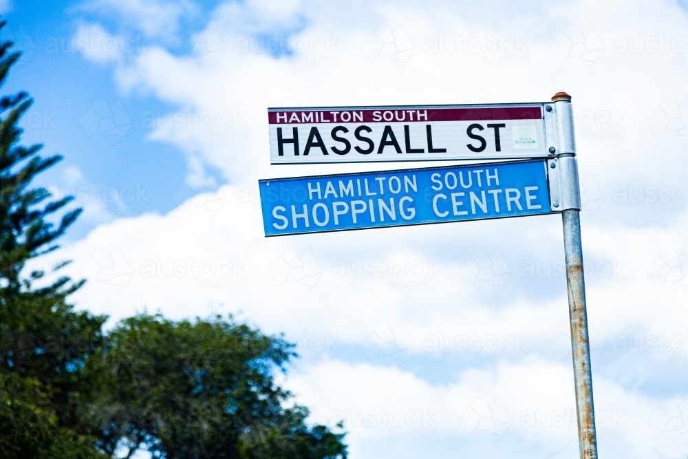 Image of Hamilton South Hassall Street sign - Austockphoto