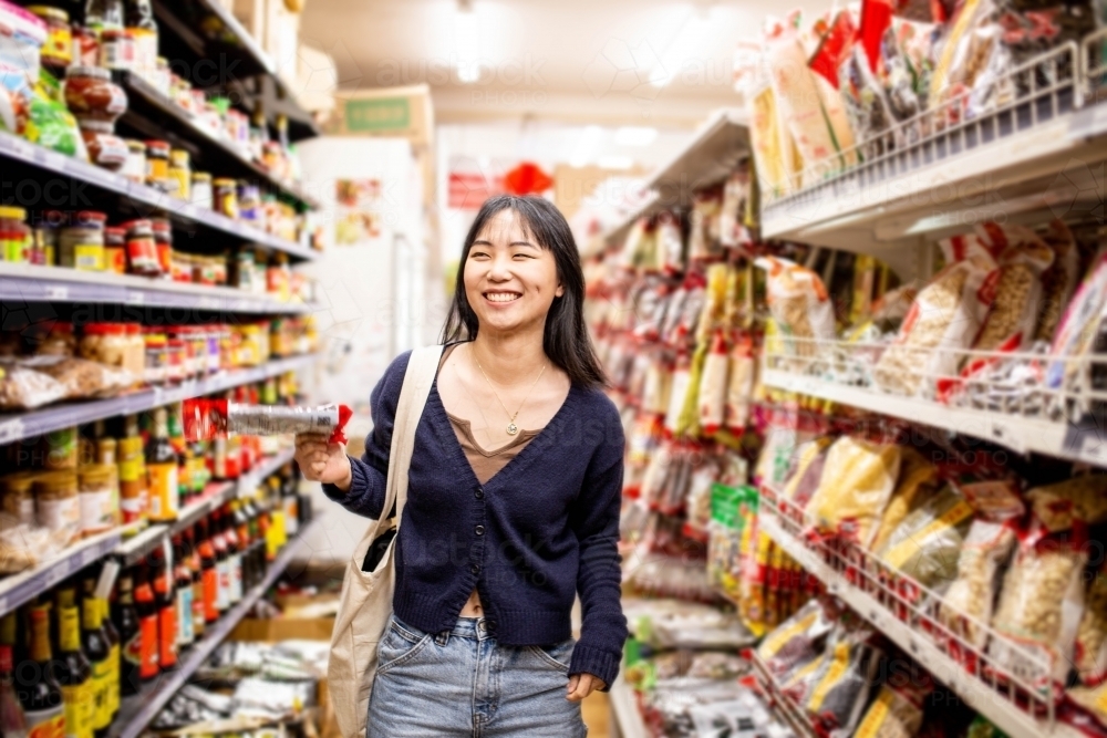 Asian Woman Grocery Shopping