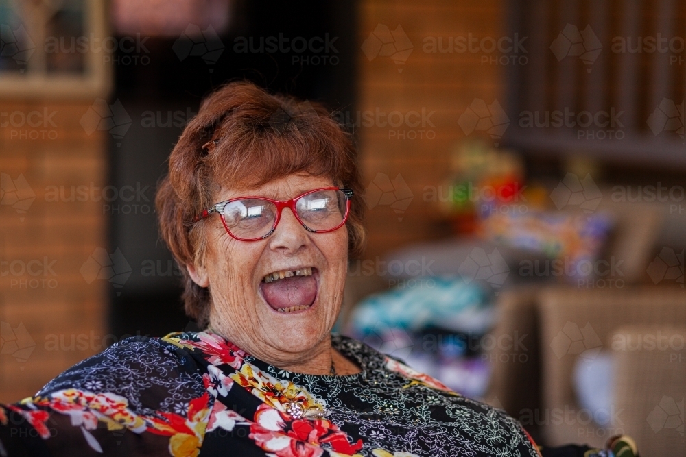 Image of Happy laughing senior woman portrait - Austockphoto