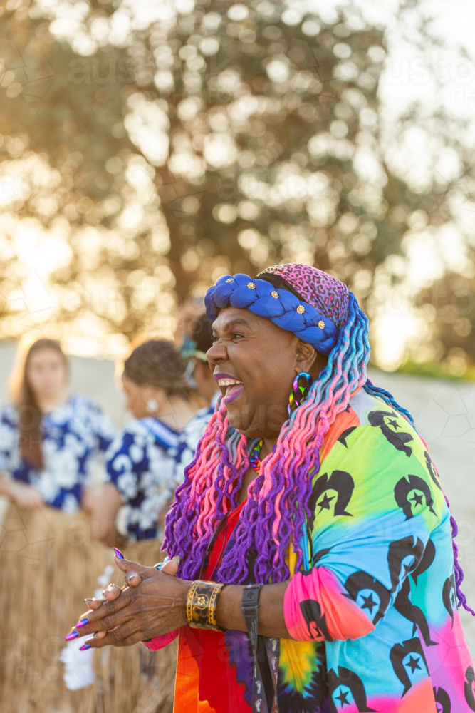 Image of Happy laughing Torres Strait Islander woman in her fifties ...