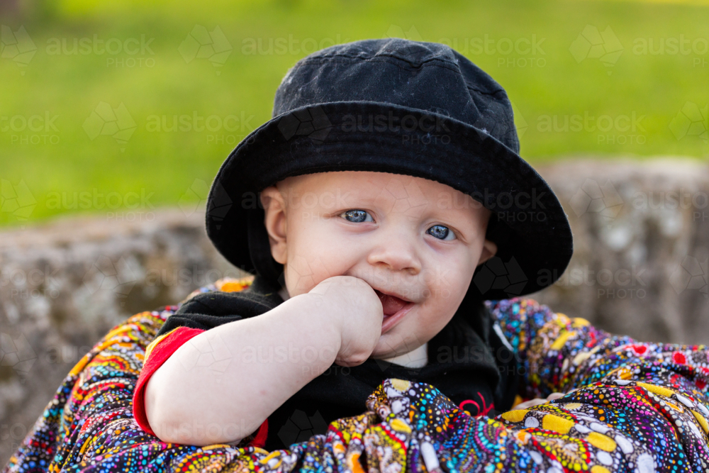 Image of Happy little First Nations Australian Aussie baby boy wearing ...