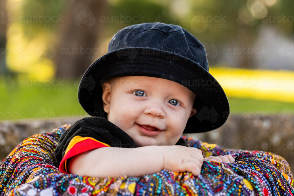 Image of Happy little First Nations Australian Aussie baby boy wearing ...