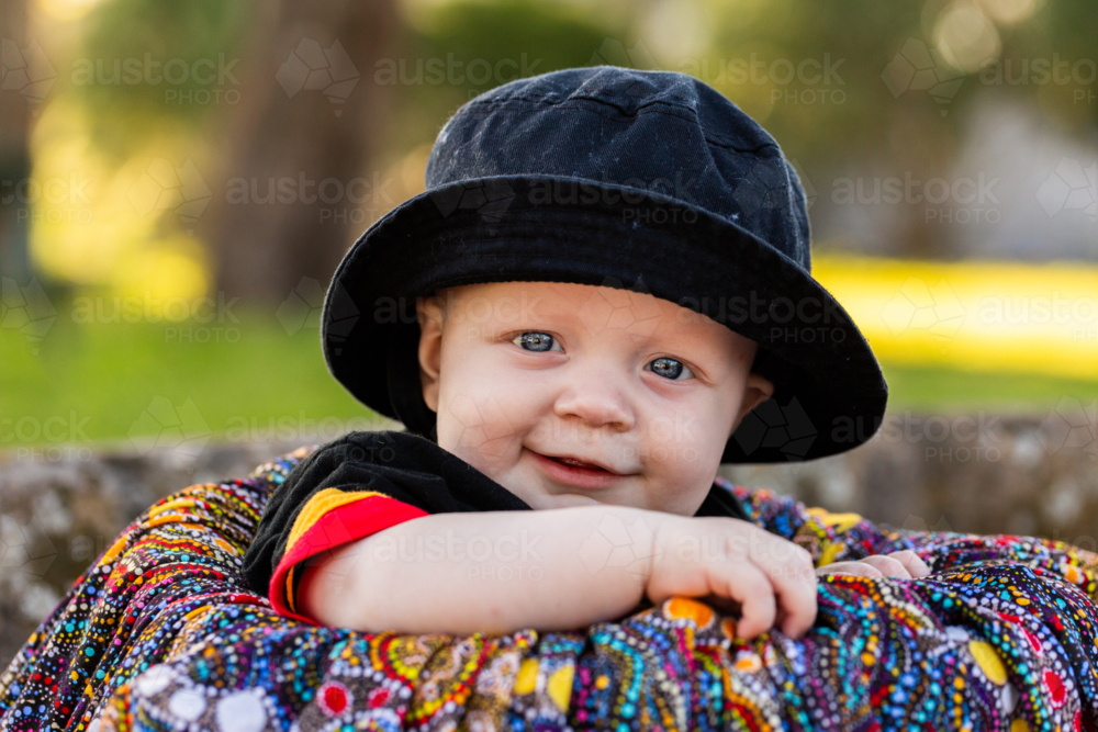 Image of Happy little First Nations Australian Aussie baby boy wearing ...