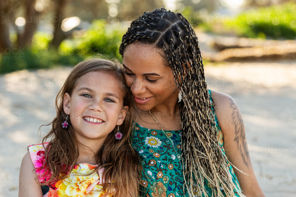 Image of Happy Torres Strait Islander woman with young nine year old ...