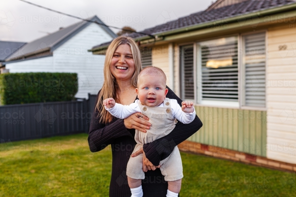 Image of Happy young Aboriginal Australian mum with her baby boy ...