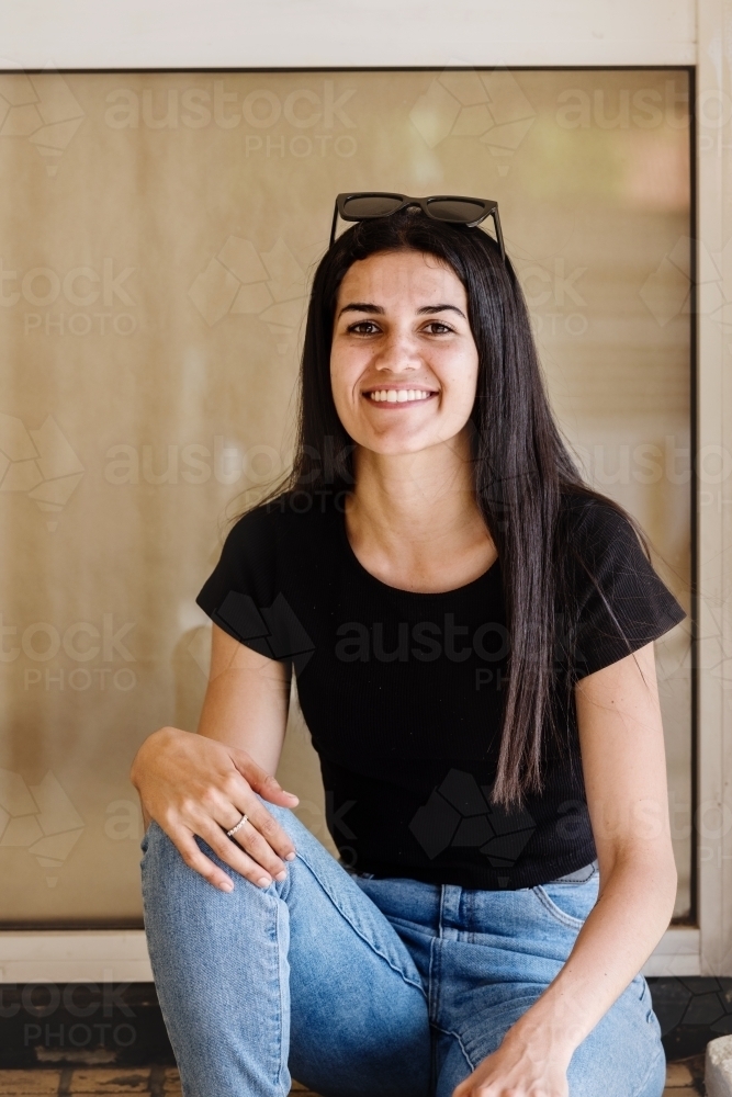 Image of happy young aboriginal woman - Austockphoto