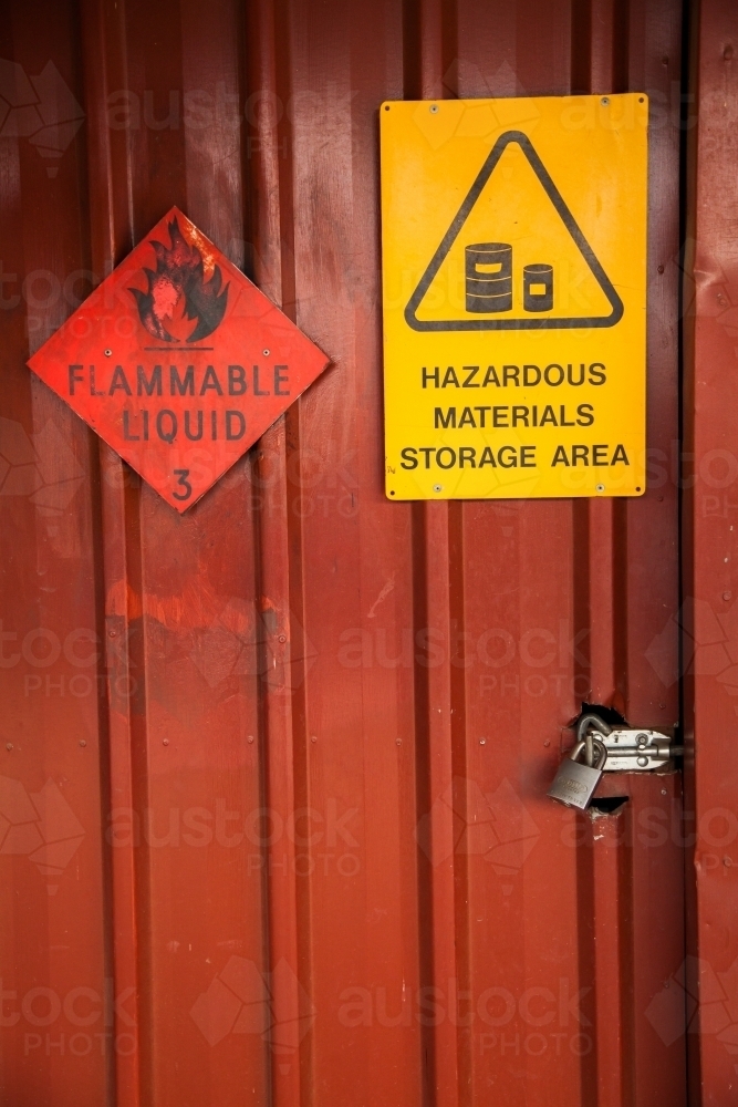 Image of Hazardous materials storage area sign - Austockphoto