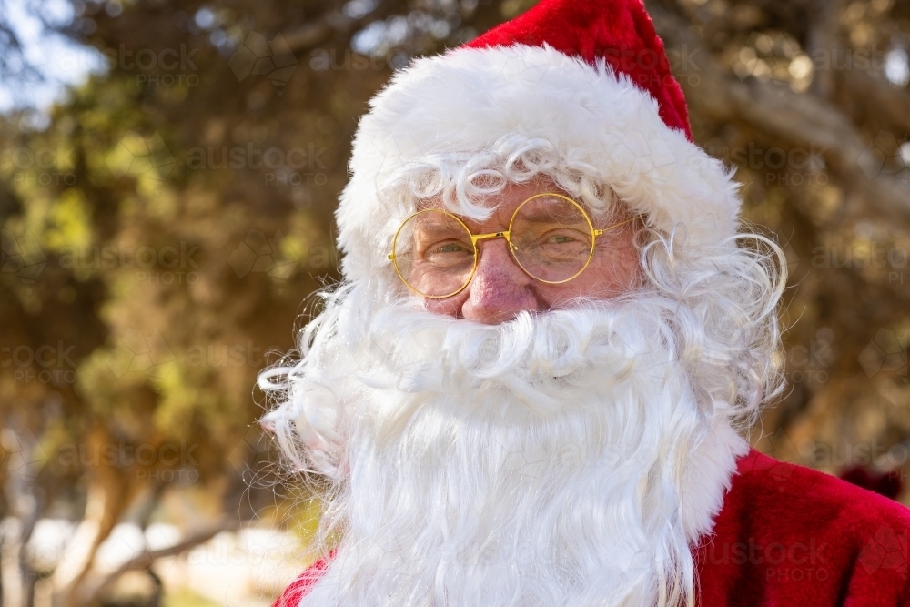 Image of head and shoulders of Caucasian man dressed up as Santa Claus ...